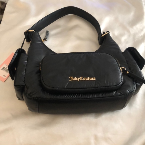 Juicy Couture | Bags | Juicy Couture Liquorice Black Nylon Timeless Hobo Shoulder Puffy Bag Nwt ...